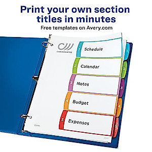 Avery 5 Tab Dividers for 3 Ring Binders, Customizable Table of Contents, Multicolor Tabs, 5 Packs, 5 Sets Total (11840)