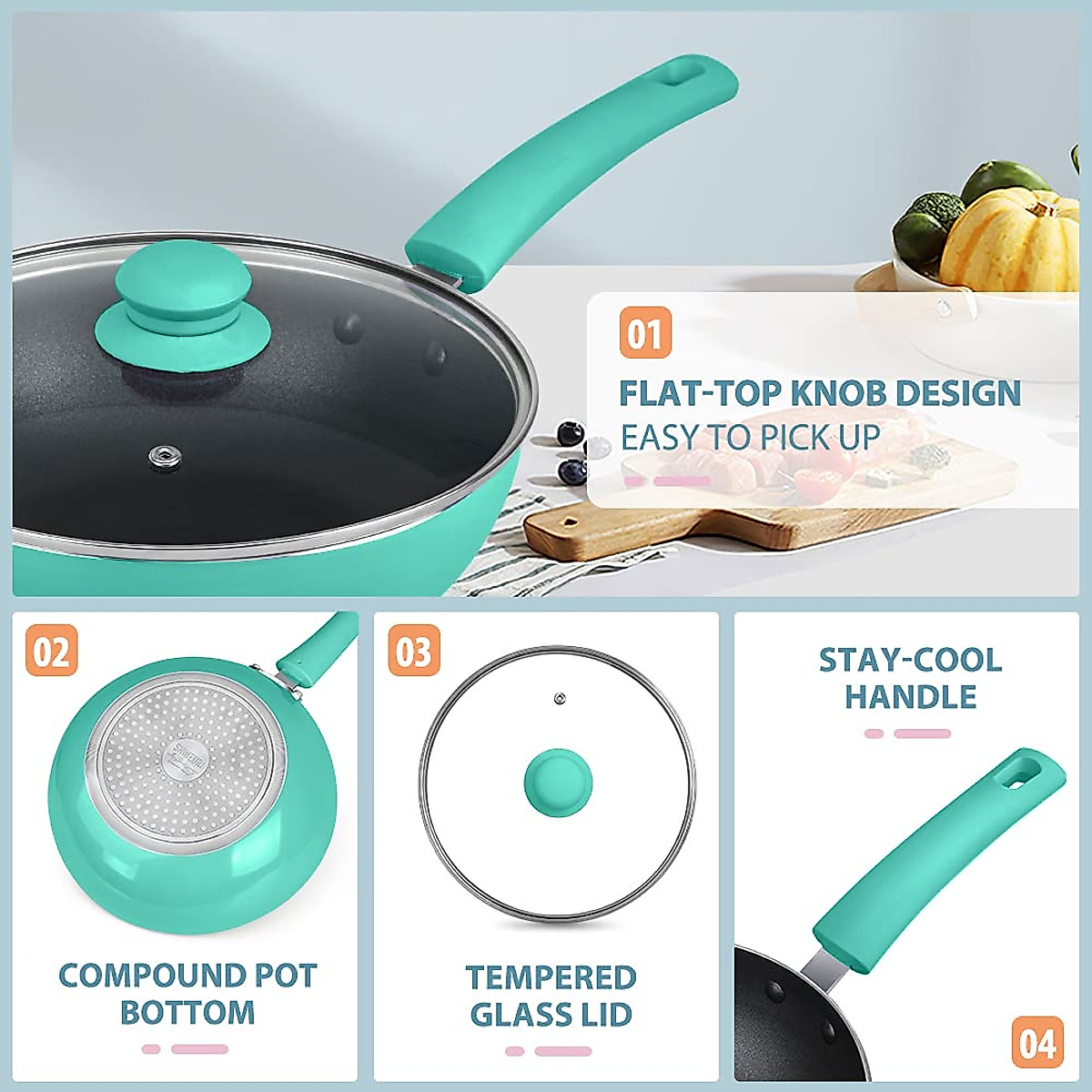 SHINEURI 6 Pieces Nonstick Pans with Lids Nonstick Frying Pans with Lid Nonstick Skillet with Lids Ceramic Pan with Lids Ceramic Skillet Nonstick Pans, Ceramic Pans for Cooking - 9.5/9.5/11 Inch