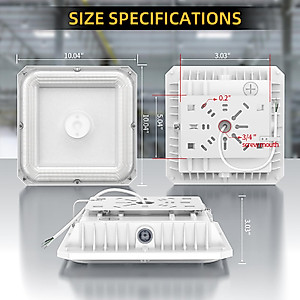 ORRGENA LED Canopy Lights 100W/80W/60W Adjustable, 5000K/4000K/3000K Adjustable, UL&DLC Listed Square Canopy Lights 10" x 10, IP65 Waterproof Canopy Light AC100-277V for Gas Station