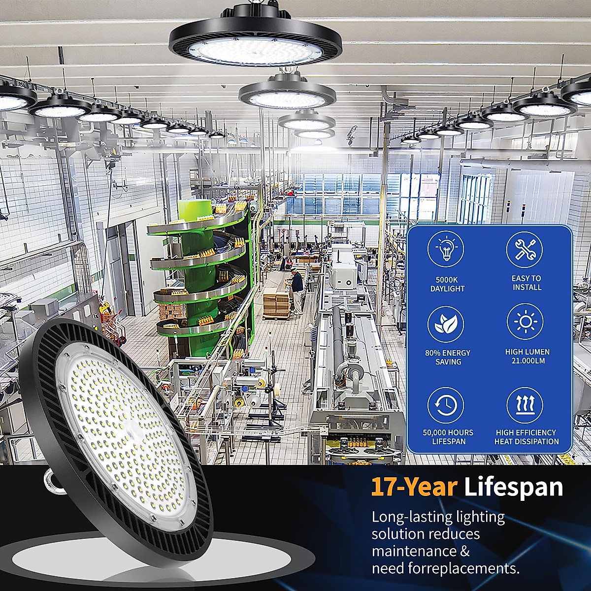 THELUX Super Bright UFO Led High Bay Light 200W 30000Lm 5000K,100V-277V, Daylight with Plug, High Bay Led Lights for Warehouse Workshop Factory Barn Logistics Center 6 Pack with FCC certificated