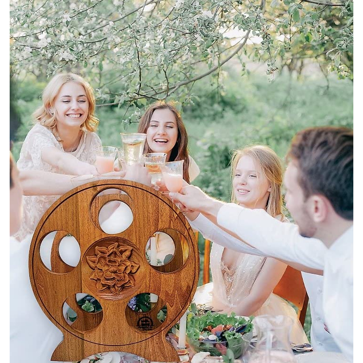 Apparatus Wood Design Wine Rack countertop Wooden 5 Bottle Holder Display Stand Shelf Storage Cabinet Home Decor Wine Gift no Need Assembly (Traditional Cherry)