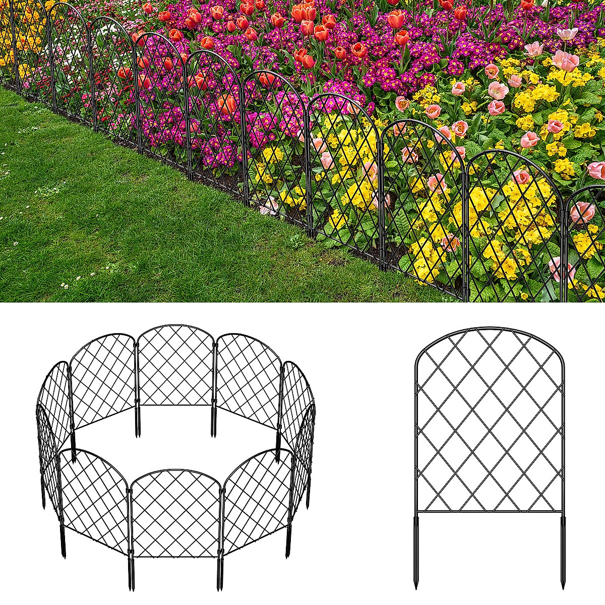Skcoipsra Decorative Garden Fence 10 Pack, 22in(H) x 10ft(L) Animal Barrier Fence, Rustproof Metal Fencing for Yard, Dog Rabbits Wire Section Garden Edging Border for Yard Patio Garden, Arched