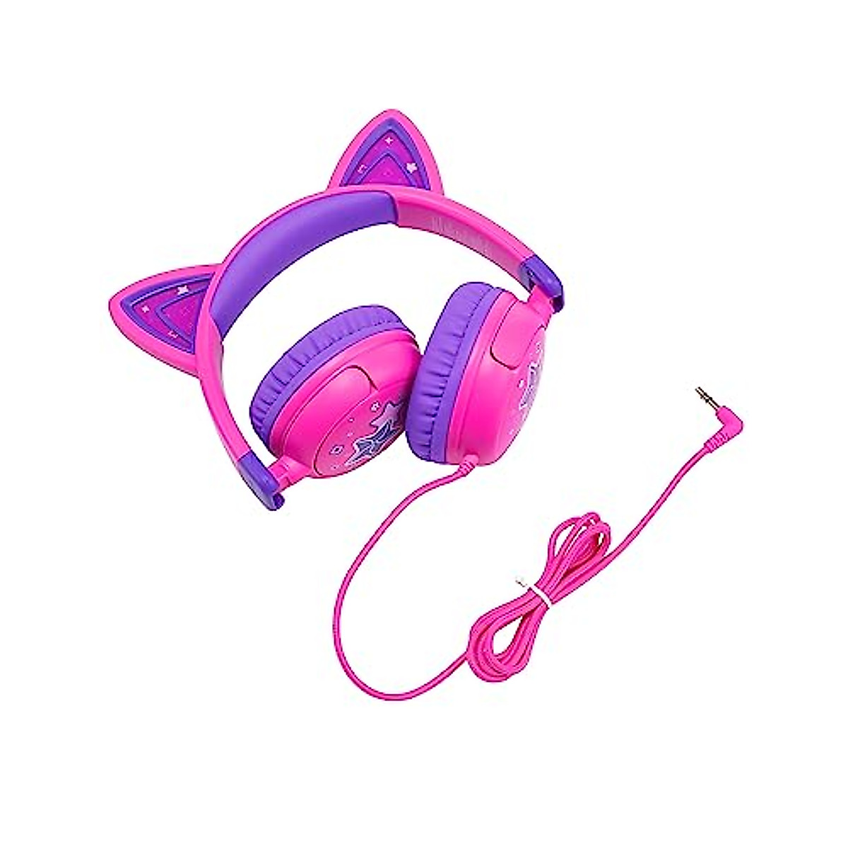 iClever Kids Headphones Cat Ear, LED Light Up, 85dBA Safe Volume, Stereo Sound Toddler Headphones for Travel School, Foldable 3.5mm Wired Kids Headphones for iPad Tablets, Meow Lollipop-Hot Pink