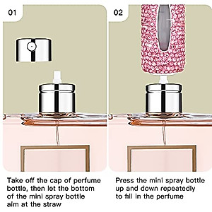 SAVORI Rhinestone Perfume Travel Refillable Perfume Atomizer Bottle Bling Portable Mini Perfume Spray Dispensers (White + Pink + Red 3 Pack)