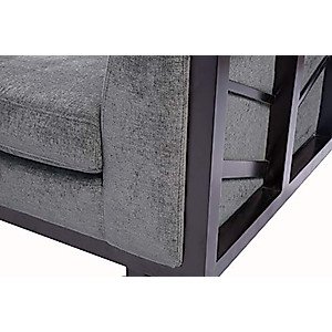 Iconic Home Arianna Sofa Linen-Textured Upholstery Espresso Finished Lattice Wood Frame, Modern Transitional, Grey