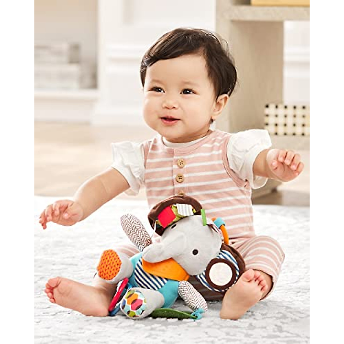 Skip Hop Bandana Buddies Baby Activity and Teething Toy with Multi-Sensory Rattle and Textures, Elephant