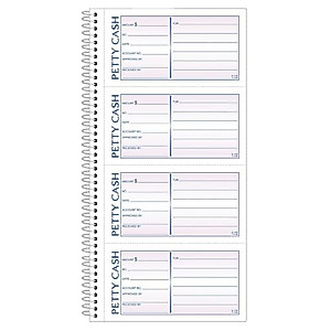 TOPS Spiral Petty Cash Receipt Book, 2-Part, Carbonless, 4 Messages per Page, 200 Sets per Book (4109)