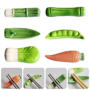 Cabilock Spoons Holder Stand 6pcs Ceramics Chopstick Stand Holder Vegetable Design Chopsticks Rest Chopsticks Holder Spoon Display Rack Ceramics Chopsticks Rests