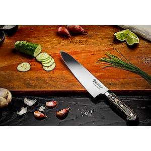 Gryffin Chef Knife 8 inch High Carbon German Steel Full tang for Kitchen with ergonomic pakkawood handle ultra sharp blade edge