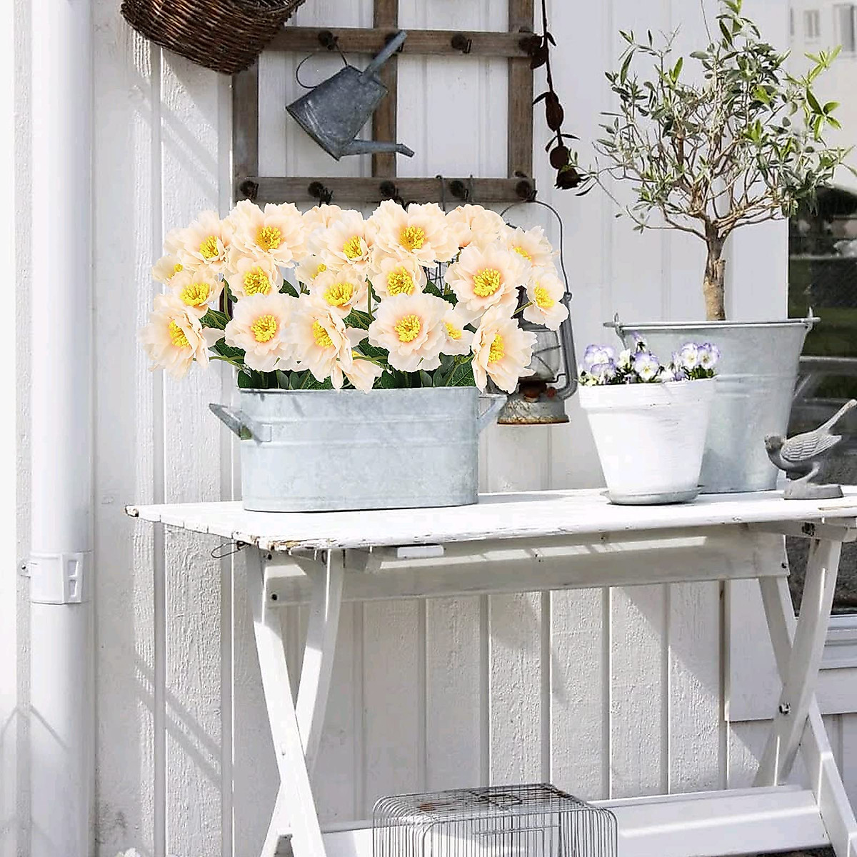 XHXSTORE 8 Pcs Artificial Flowers Faux Poppy Flowers Champagne Real Touch Flowers Stems Silk Floral Arrangement for Home Inddor Garden Party Table Centerpieces Wedding Decor (19.68 Inch)