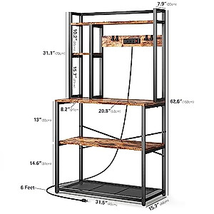 ciecie Bakers Rack with 3 Power Outlets, 30 Inch for Microwave Stand Kitchens with Storage, Heavy Duty Kitchen Shelves with Plugs, Microwave Oven Stand, Kitchen Rack, Kitchen Stand, Coffee Bar