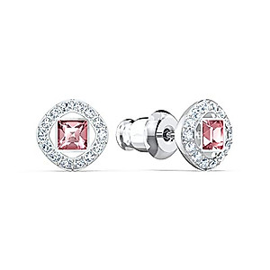 Swarovski Angelic Square Stud Earrings, with Pink and White Crystals and Rhodium Plated Setting, an Amazon Exclusive