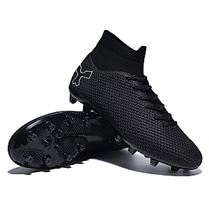Men's Soccer Cleats Football Cleats for Mens Big Boys High-Top Spikes Shoes for Youth Professional Training Turf Indoor Outdoor Sneaker Black,9.5