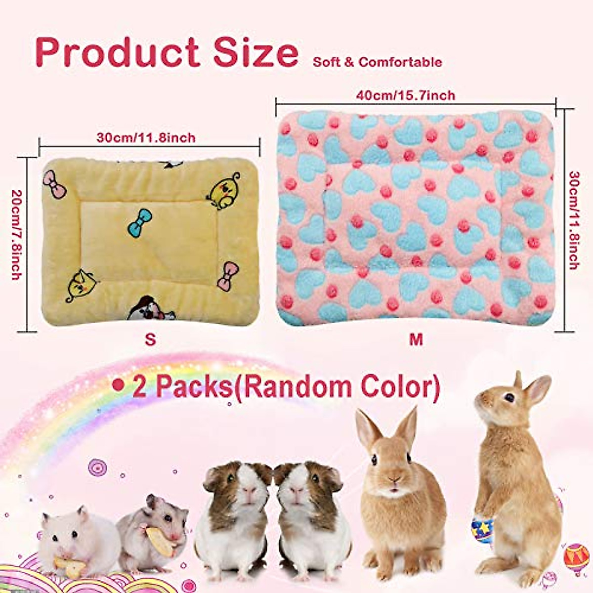 Rypet Small Animal Bed 2PCS - Rabbit Bed House Winter Warm Fleece Sleep Pad for Squirrel Hedgehog Bunny Chinchilla and Other Small Animals, Random Color