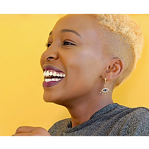 PERNNLA PEARL Gold Evil Eye Huggie Hoop Earrings for Women, 18K Gold Plated Dainty Charm Dangle Earrings With Cubic Zirconia