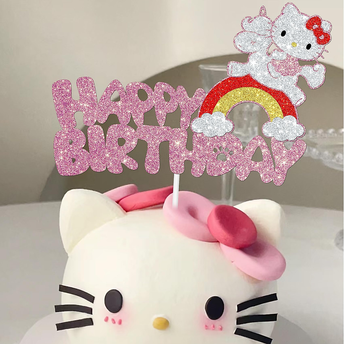 Cartoon Cat Birthday Cake Decoration, Cute Cat Birthday Cake Decoration (Pink)