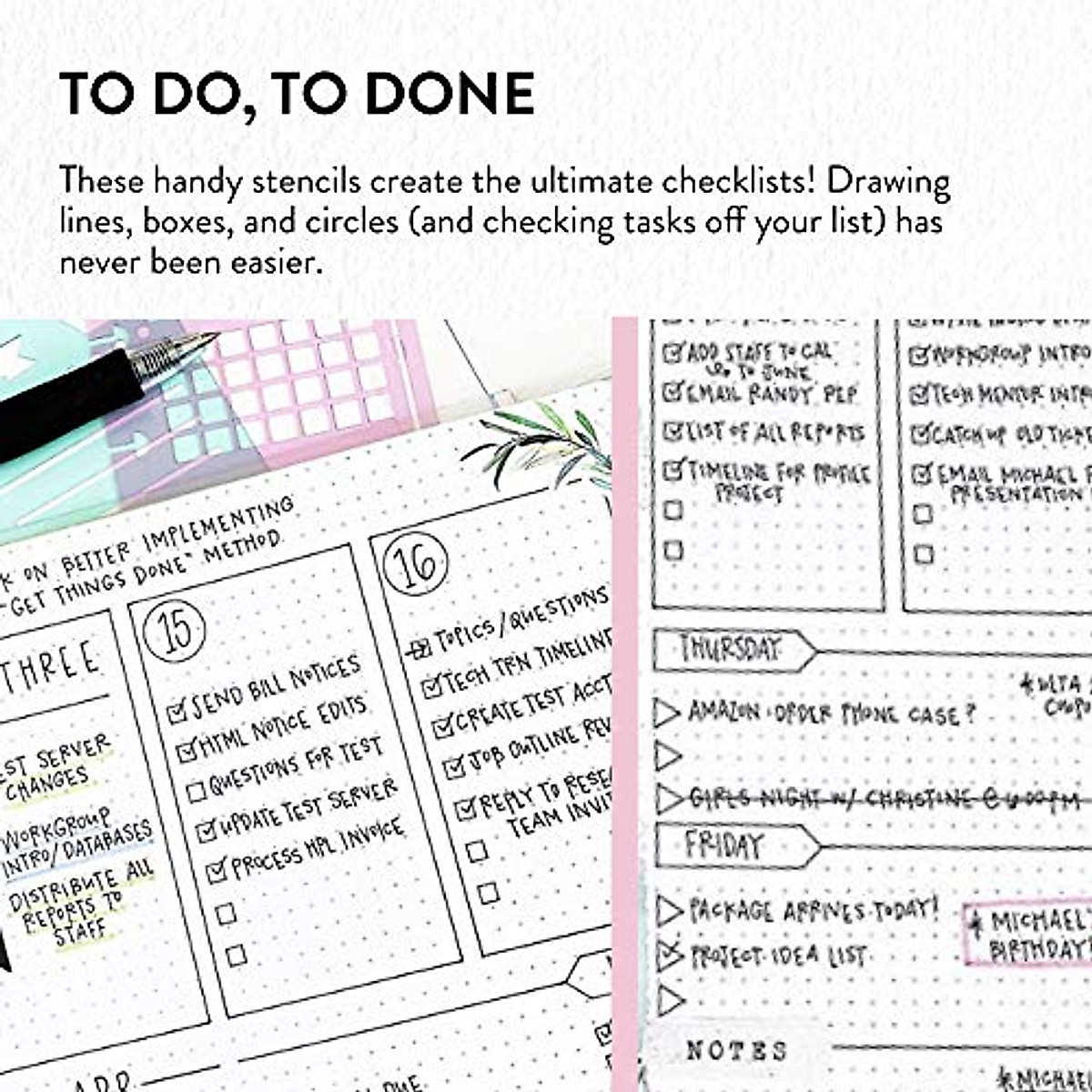 me & my BIG ideas Line It Up Check It Off Stencil - The Happy Planner Scrapbooking Supplies - Snap On to Discs for Portability - Add Lines or Checklists with Boxes and Circles - Fits Classic Size