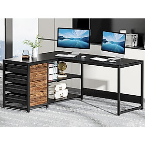 Tribesigns L Shaped Computer Desk with Storage Drawers, 59 inch Corner Desk with Shelves, Reversible L-Shaped Office Desk Study Writing Table Workstation for Home Office, Black