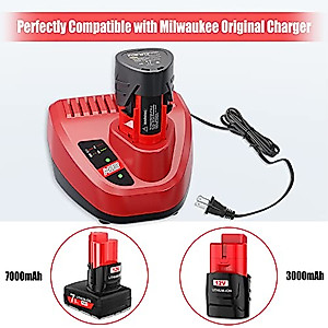 Bonacell 2 Pack Replacement for Milwaukee 12V Battery 3.0Ah and 7.0Ah Lithium Battery Packs Compatible with Milwaukee M12 Battery and Charger Kit
