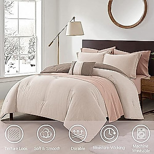 Monbix Pink Bedding Sets Full Size Comforter Set 8 Pieces, Reversible Full Size Bed Comforter Sets for College Girls, Soft Washable Cationic Dyed Bed in a Bag (80'' x 90'')