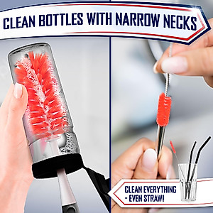 Dish Brush Set of 4 with Bottle Water Brush, Dish Scrub Brush, Scrubber Brush and Straw Brush - Kitchen Scrub Brushes Ergonomic Non Slip Long Handle for Cleaning Cleaner Wash Dish Sink Dishes Cup Pot