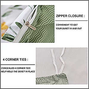 Floral Duvet Cover Full Size - White Yellow Flowers and Green Leaf Spring Botanical Printed Microfiber Comforter Cover Set - 3PC 80X90 Soft and Lightweight Quilt Cover, Farmhouse Style for Women Men