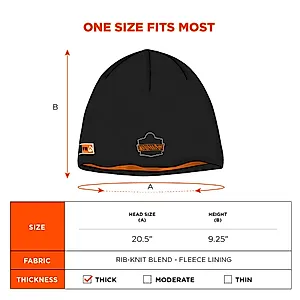 Ergodyne N-Ferno 6820 Fire Resistant Thermal Knit Beanie Cap,Black/Orange