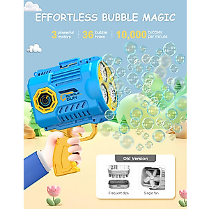 Vewaci Bubble Machine Gun [10,000 Bubbles/Min] [LED Light] Bazooka Bubble Gun, Rechargeable Bubble Blower for Age 3+ Kids/Adults, Birthday Gift Summer Toy for Outdoor Wedding Party