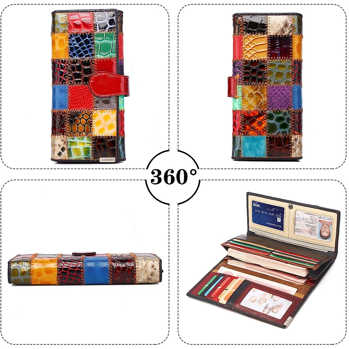 Eysee Wallets for women large Capacity Genuine Leather, Long Stitching wallet multi color