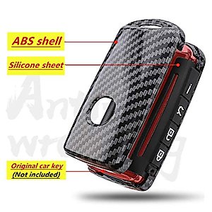 BINFHONG for Mazda Key Fob Cover Protector Shell Keyless Remote Control Smart Key Holder with Keychain Fit for Fit for Mazda 3 Mazda 3 Hatchback CX-5 CX-30 CX-9 (Carbon Black with red)