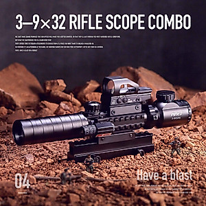 Pinty Rifle Scope 3-9x32 Rangefinder Illuminated Reflex Sight 4 Reticle & Rifle Tactical Bipod Adjustable Spring Return