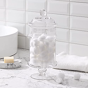 Motifeur Glass Apothecary Jars, Bathroom Storage Organizer Stand, Decorative Wedding Candy Buffets Container (Clear)