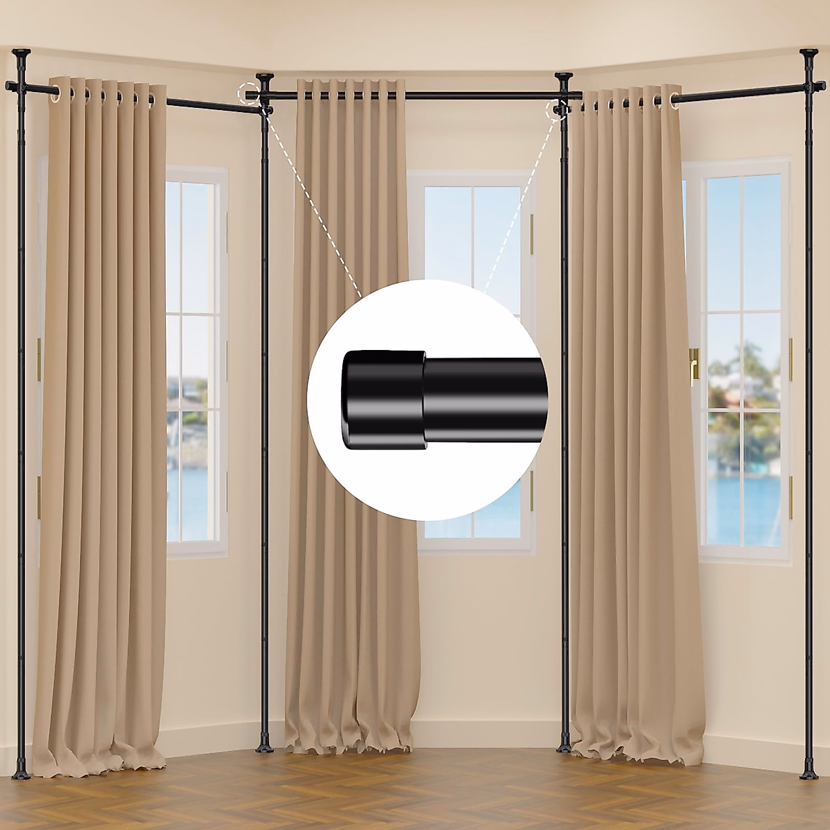 Room Divider Curtain Rod - 4-10ft(H) 28-171inch(W) No Drilling Tension Curtain Divider for Room Separation, Heavy Duty Portable Curtain Stand Space Partition, Wall Divider for Room Separator - Black