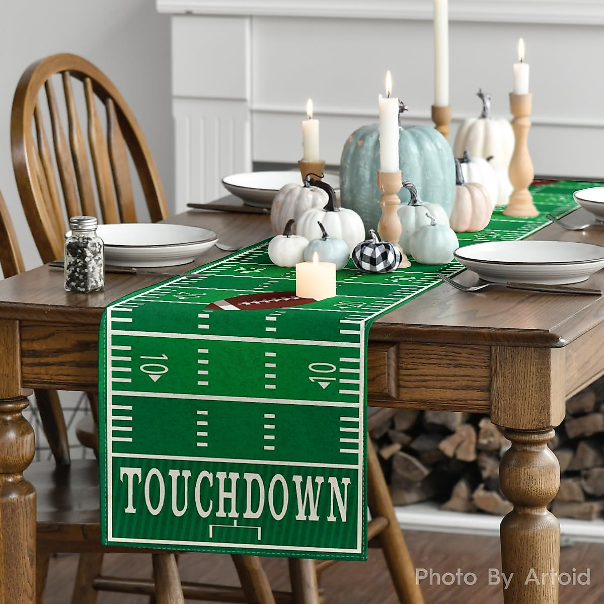 Artoid Mode Touch Down American Football Court Table Runner, Rugby Boy Fall Birthday Party Kitchen Dining Table Decoration for Home Decor 13x72 Inch