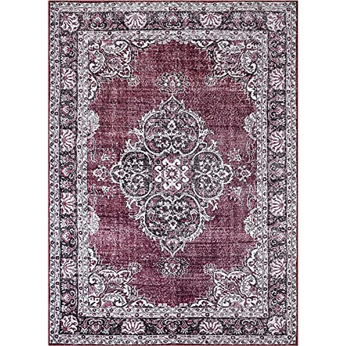 Well Woven Mareva Machine Washable Burgundy Red Vintage Oriental Medallion Area Rug (3'9" x 5'7")
