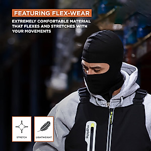 RefrigiWear Flex-Wear Lightweight Lined Long Neck Open Hole Balaclava Face Mask (Black, One Size Fits All)