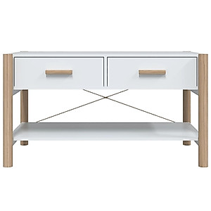 Tidyard Coffee Table with 2 Storage Drawers and Shelf, Engineered Wood Sofa Side Table, Wooden Couch End Table for Living Room 32.3 x 18.9 x 17.7 in White Small Space