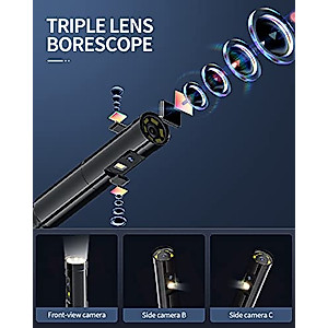 Triple Lens Borescope Inspection Camera, Teslong Professional Endoscope with Light, Digital Video Scope Camera, 5" IPS Screen, Waterproof Flexible Cable for Automotive/Home/Wall/Pipe/Car (16.4ft)