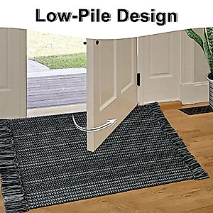 Uphome Washable Hallway Runner Rug, 2' x 6' Cotton Reversible Kitchen Rug Runner, Black Long Laundry Room Rug, Modern Farmhouse Woven Carpet for Bathroom Entryway Bedroom Foyer