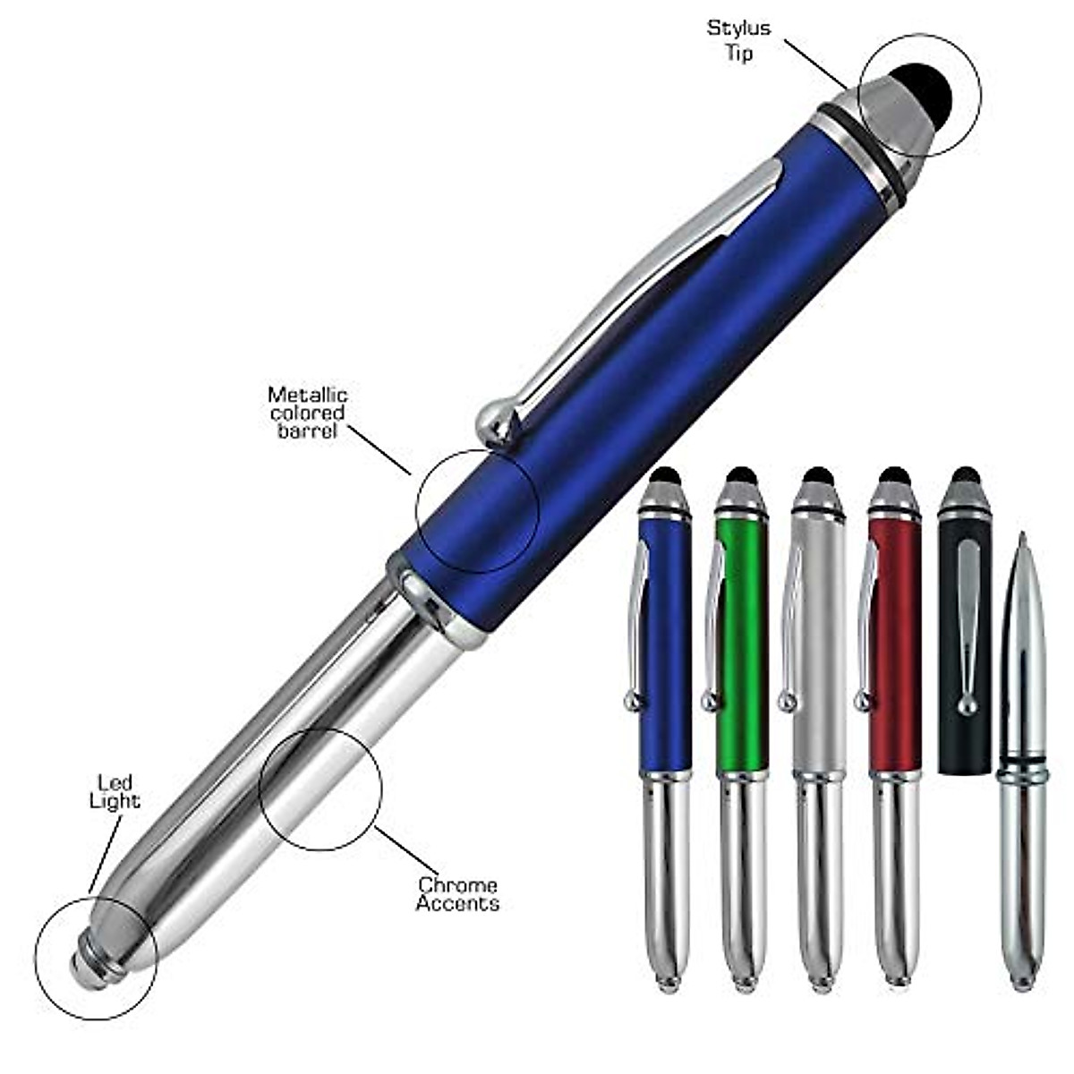 SyPen Stylus Pen for Touchscreen Devices, Tablets, iPads, iPhones, Multi-Function Capacitive Pen With LED Flashlight, Ballpoint Ink Pen, 3-In-1 Pen, 5PK, Red