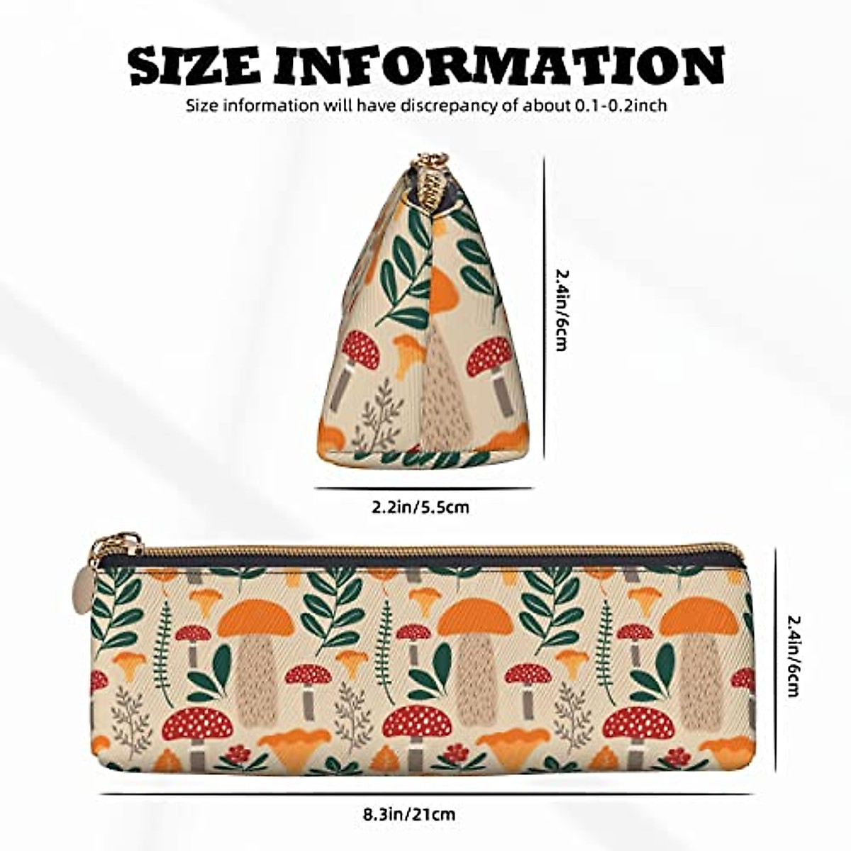 Cute Mushroom Pattern Pencil Case Leather Portable Pen Bag Pencil Pouch Students Stationery Organizer For Girls Teen