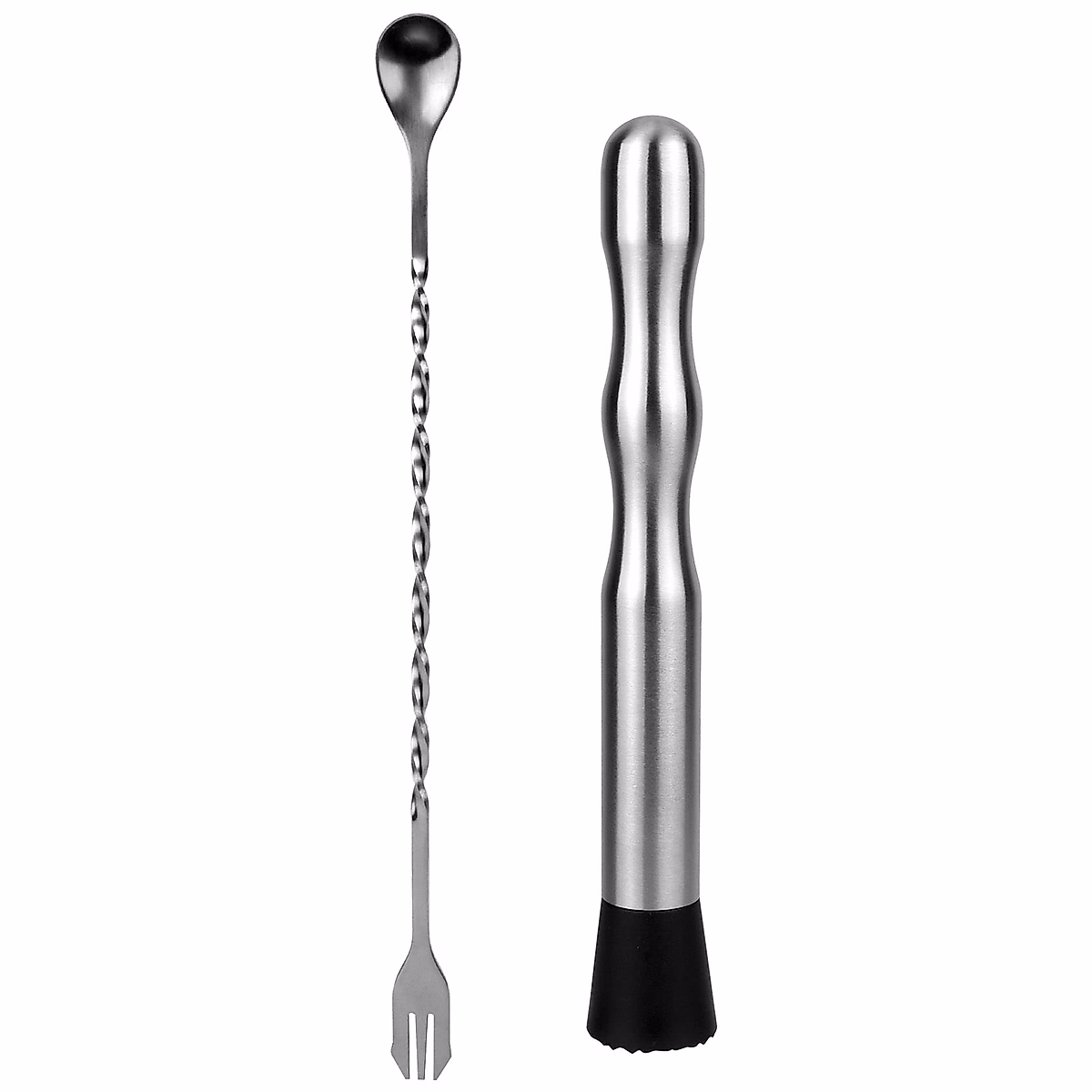10 Inch Stainless Steel Muddler and Mixing Spoon Set for Cocktail 2 Pieces Home Bar Tool Bartender Set