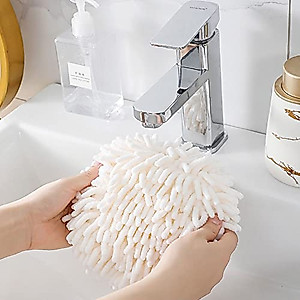 Aesackir 2 Packs Fuzzy Ball Towel,Hanging Bathroom HandTowels,Monochrome Chenille Fluffy Microfiber Decorative Ball Towel,Quick Dry Plush Absorbent Towels,Kitchen Hand Towels for Washstand