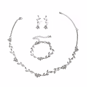 Hapibuy Crystal Necklace Earrings Bracelet Bridal Wedding Jewelry Set Rhinestone Choker Necklace For Brides Bridesmaid Silver