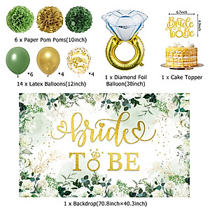 DARUNAXY Sage Green Bachelorette Party Decorations, Bride to Be Banner, Bride Veil Tiara & Crown Bridal Shower Balloons Cake Topper Paper Pom Poms Party Supply for Hen Bachelorette Party(34PC)