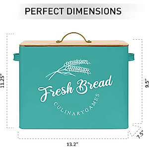CULINARYGAMES Extra Large Bread Boxes for Kitchen Counter Fits 3+ Loaves - Ideal Farmhouse Bread Box for Storage and Organization - Modern Turquoise Bread Box - Vintage Breadbox for Fresher Goods