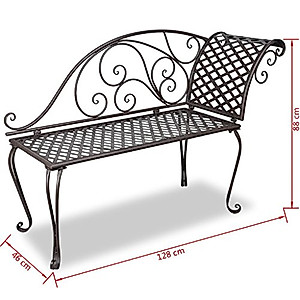 vidaXL Patio Chaise Lounge - Antique Brown Iron Scroll-Patterned Outdoor Furniture for Garden, Ergonomic Design for Comfort