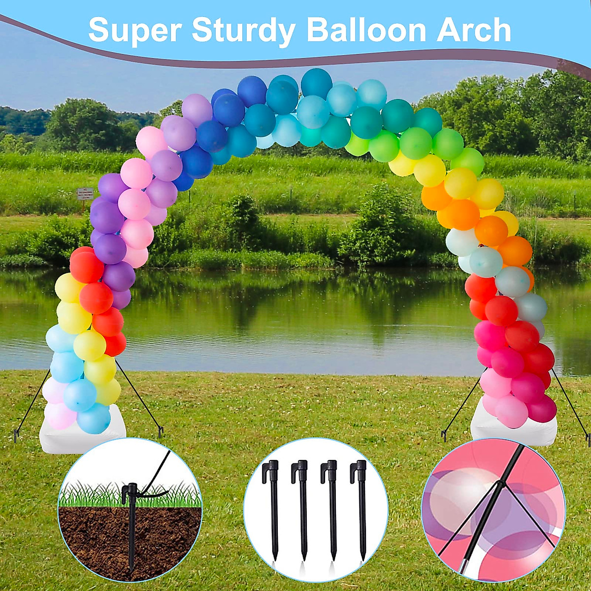 RUBFAC Balloon Arch Stand Kit with 100pcs Rainbow Balloons 2 Pumps 10Ft Wide Adjustable Balloon Arch with Water Bases 60 Balloon Clips for Wedding Graduation Decoration Birthday Party Supplies