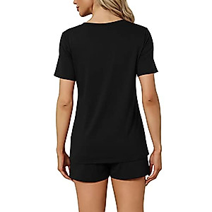 RUBZOOF Two Piece Outfits for Women Short Sleeve V Neck Casual Summer Pjs Lounge Sets Black XL