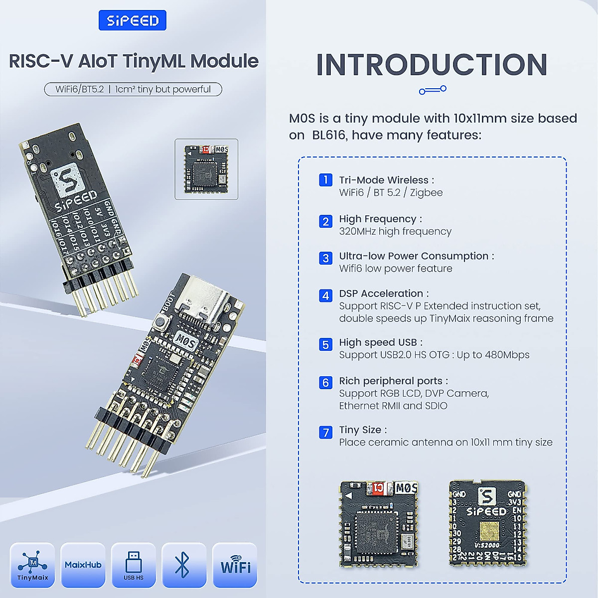 youyeetoo Sipeed M0S Dock tinyML RISC-V BL616 wireless Wifi6 Module development board,TinyMaix, IOT module, support BT 5.2 and zigbee (Bundle A)
